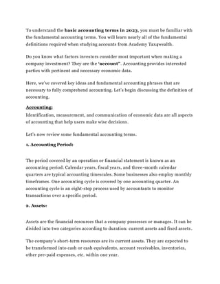 Must Know Basic Accounting Terms in 2023 | Academy Tax4wealth | PDF