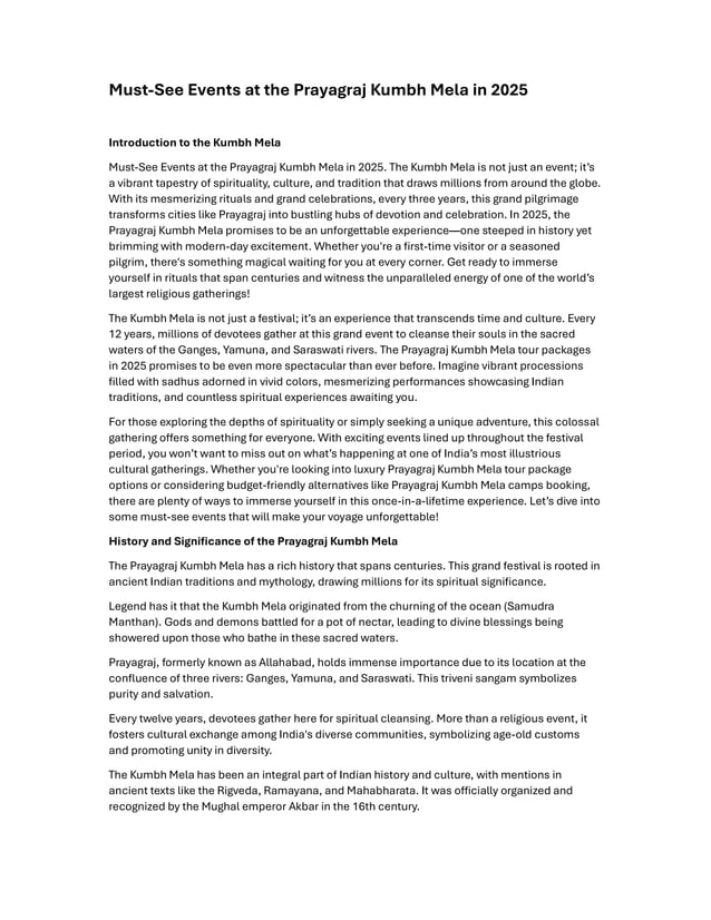 Must See Events at the Prayagraj Kumbh Mela in 2025 | PDF