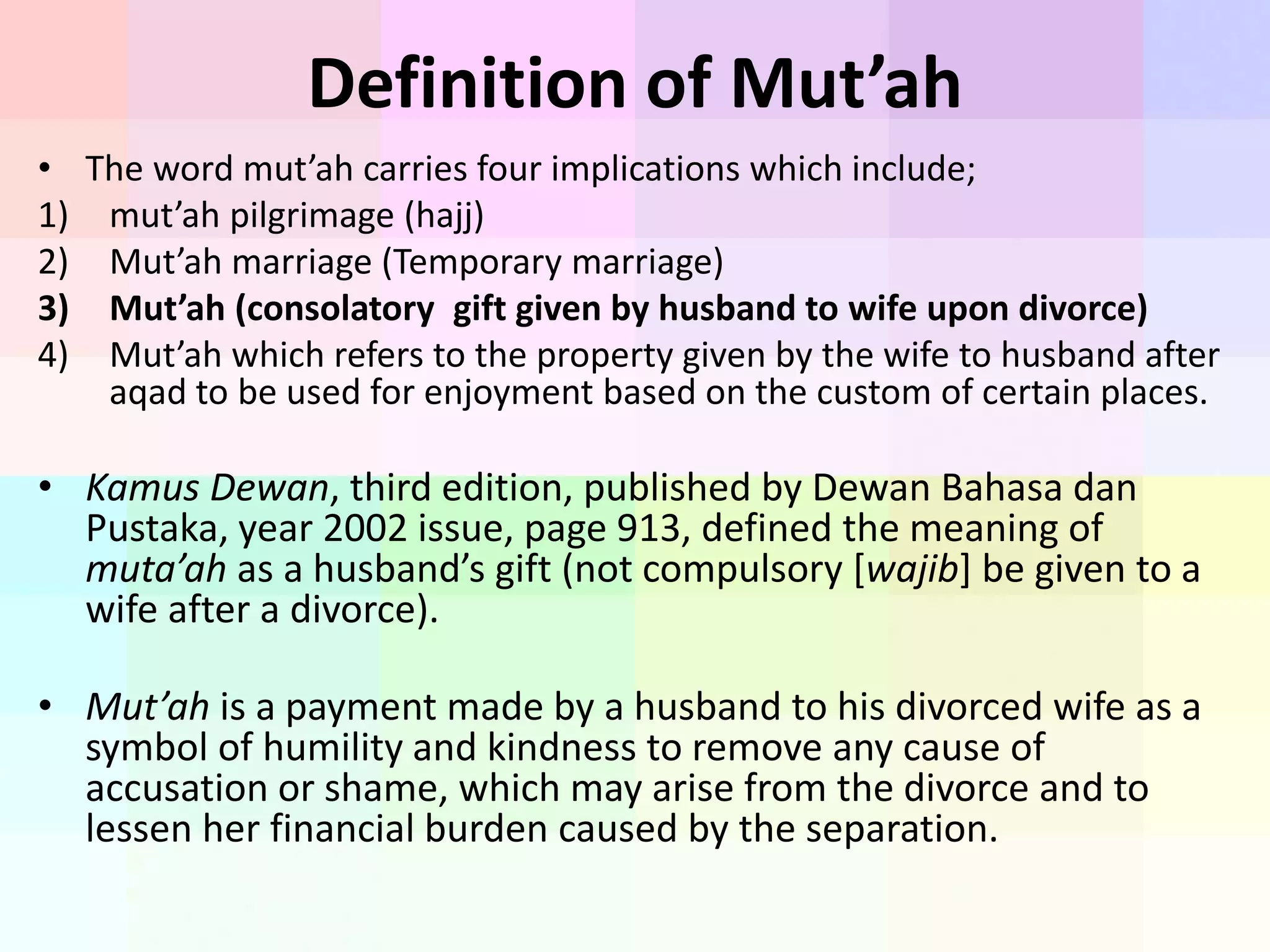 Mutaah consolatory or compensation | PPTX