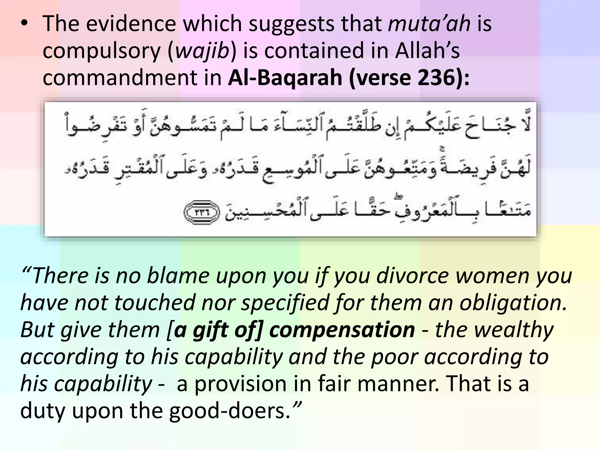 Mutaah consolatory or compensation | PPTX