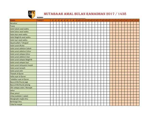 Mutabaah amal ramadhan 1438 | PDF