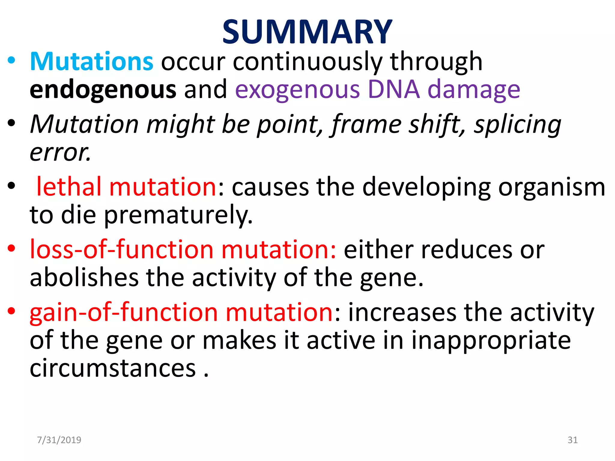 Mutation and DNA repair mechanism | PPTX