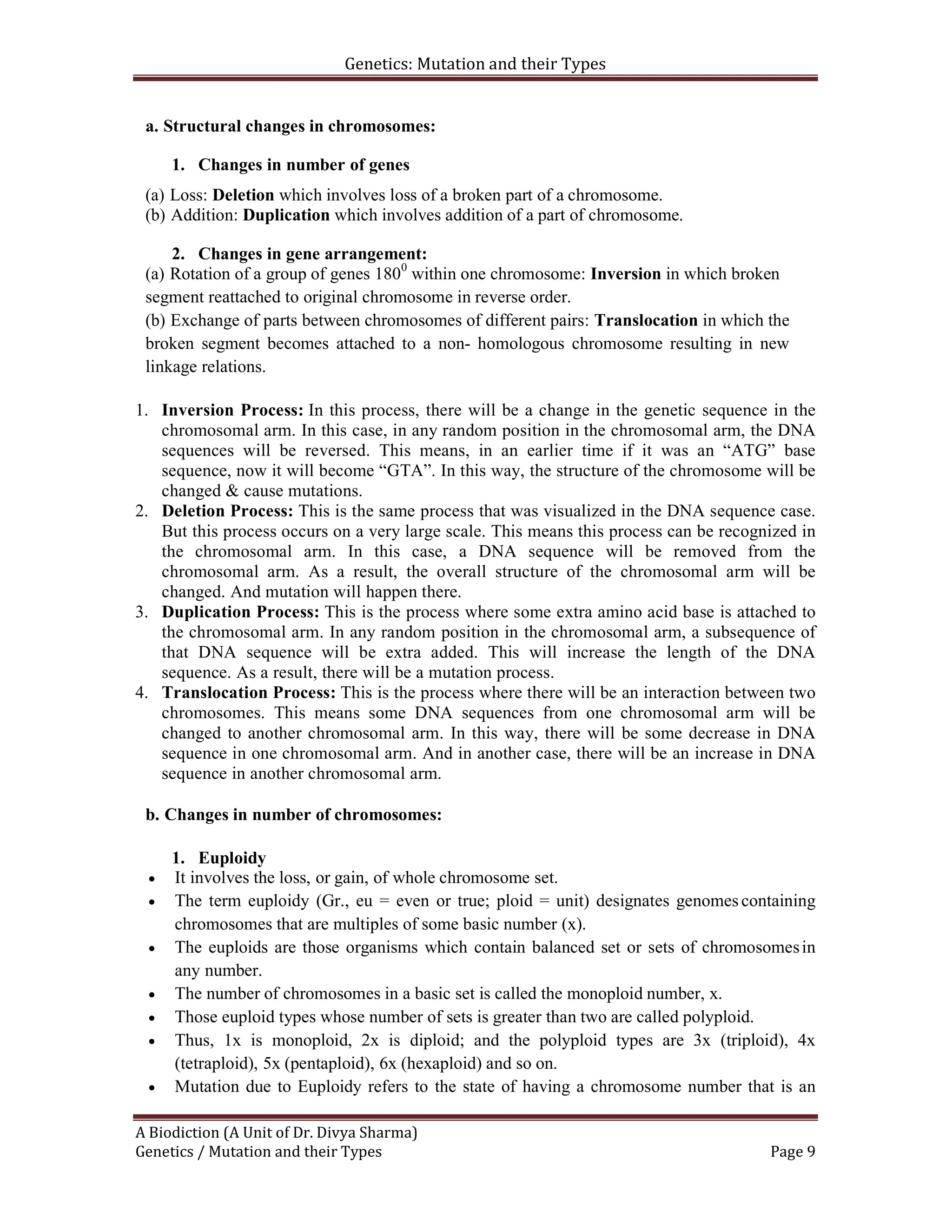 Mutation and their Types # Spontaneous Mutation# Induced Mutation | PDF