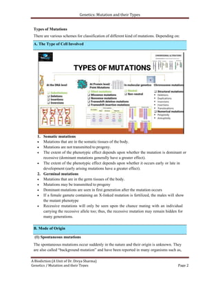 Mutation and their Types # Spontaneous Mutation# Induced Mutation | PDF