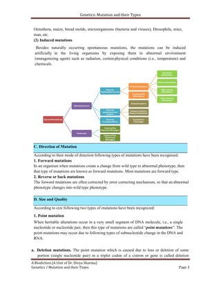 Mutation and their Types # Spontaneous Mutation# Induced Mutation | PDF