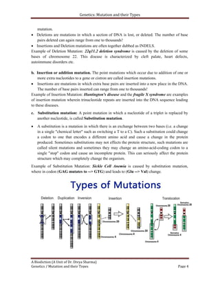 Mutation and their Types # Spontaneous Mutation# Induced Mutation | PDF