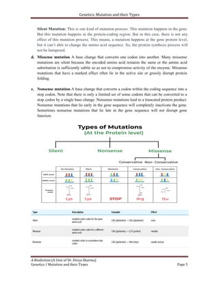Mutation and their Types # Spontaneous Mutation# Induced Mutation | PDF