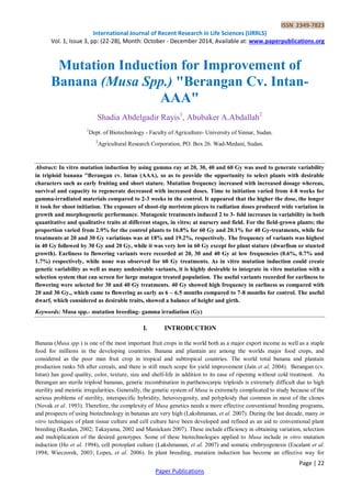 Mutation Induction for Improvement of Banana (Musa Spp). "Berangan Cv. Intan-AAA" | PDF