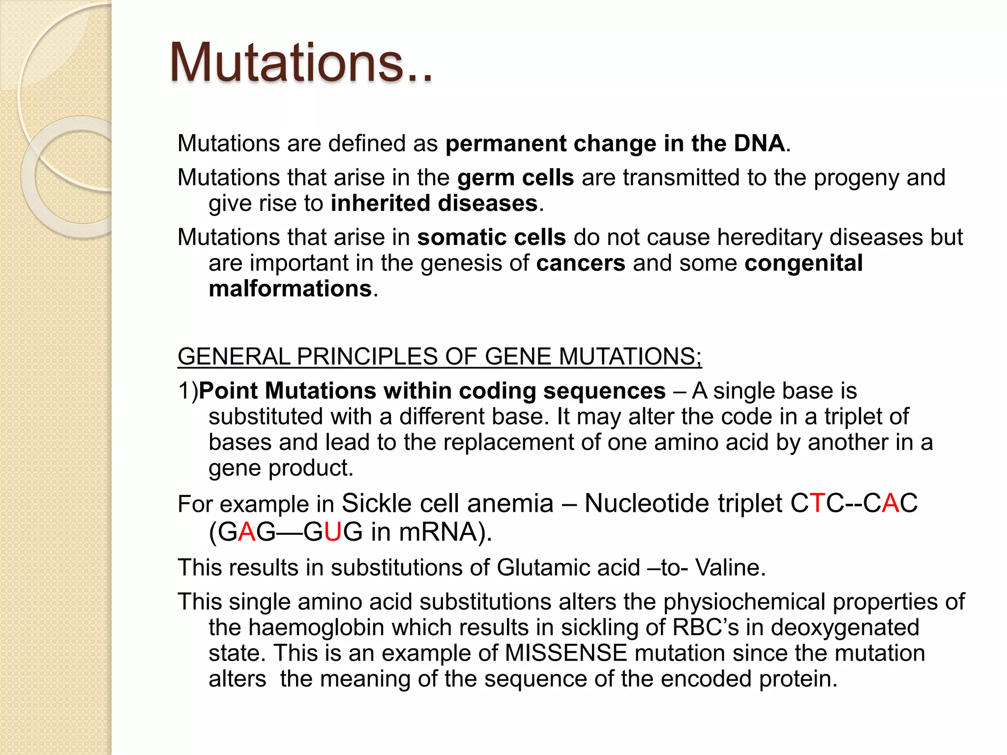 Mutation with transmission pattern of single gene disorder | PPTX
