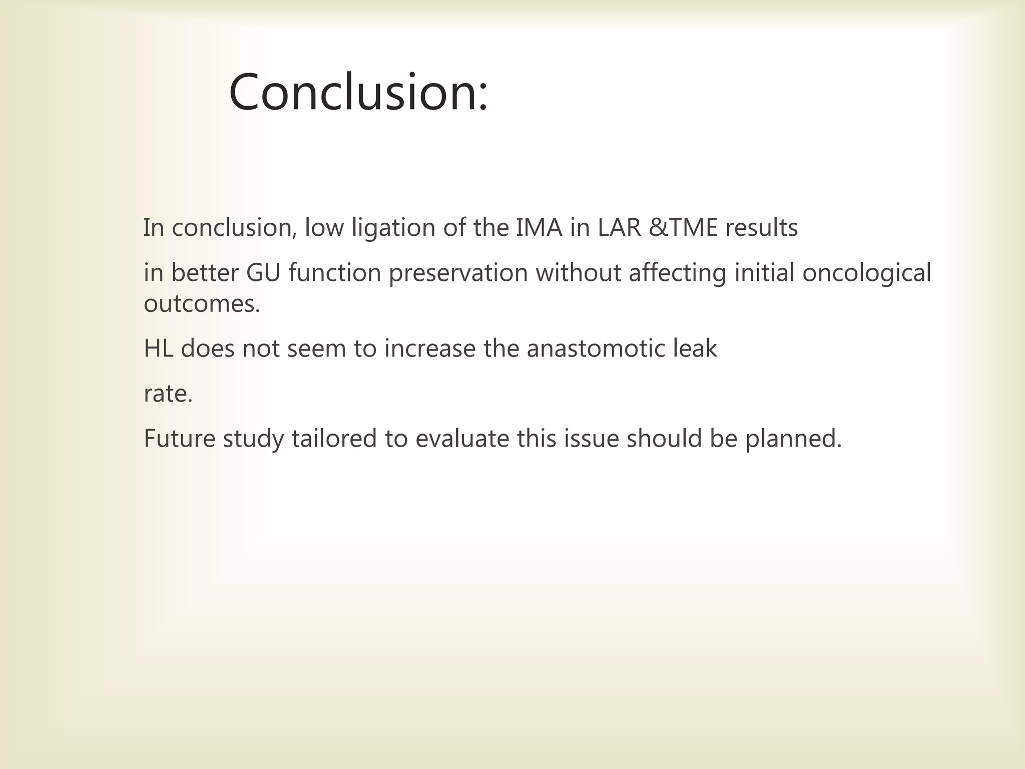 Low Ligation of Inferior Mesenteric Artery in Laparoscopic Anterior ...