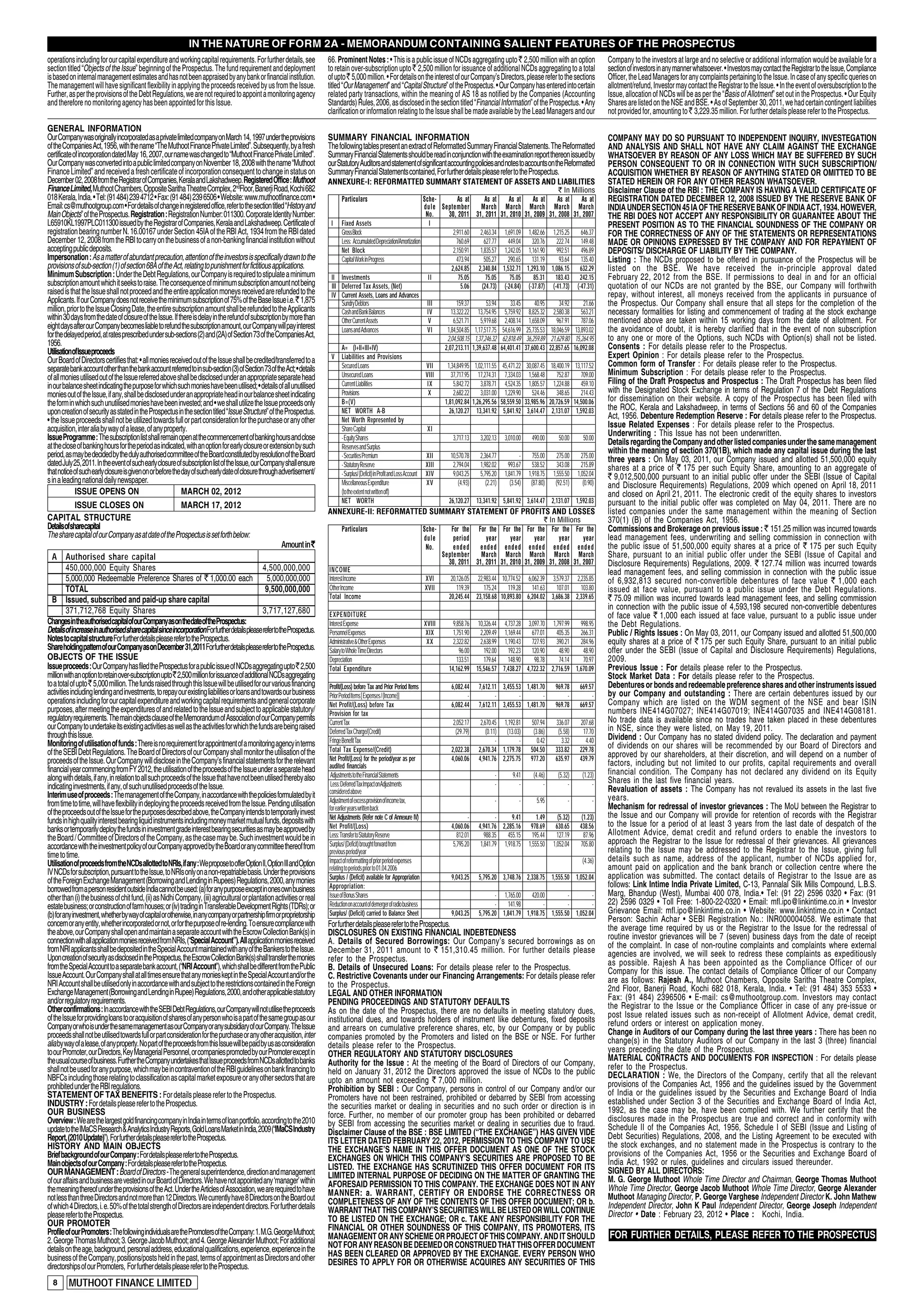 Muthoot finance ncd application form mar 2012 | PDF