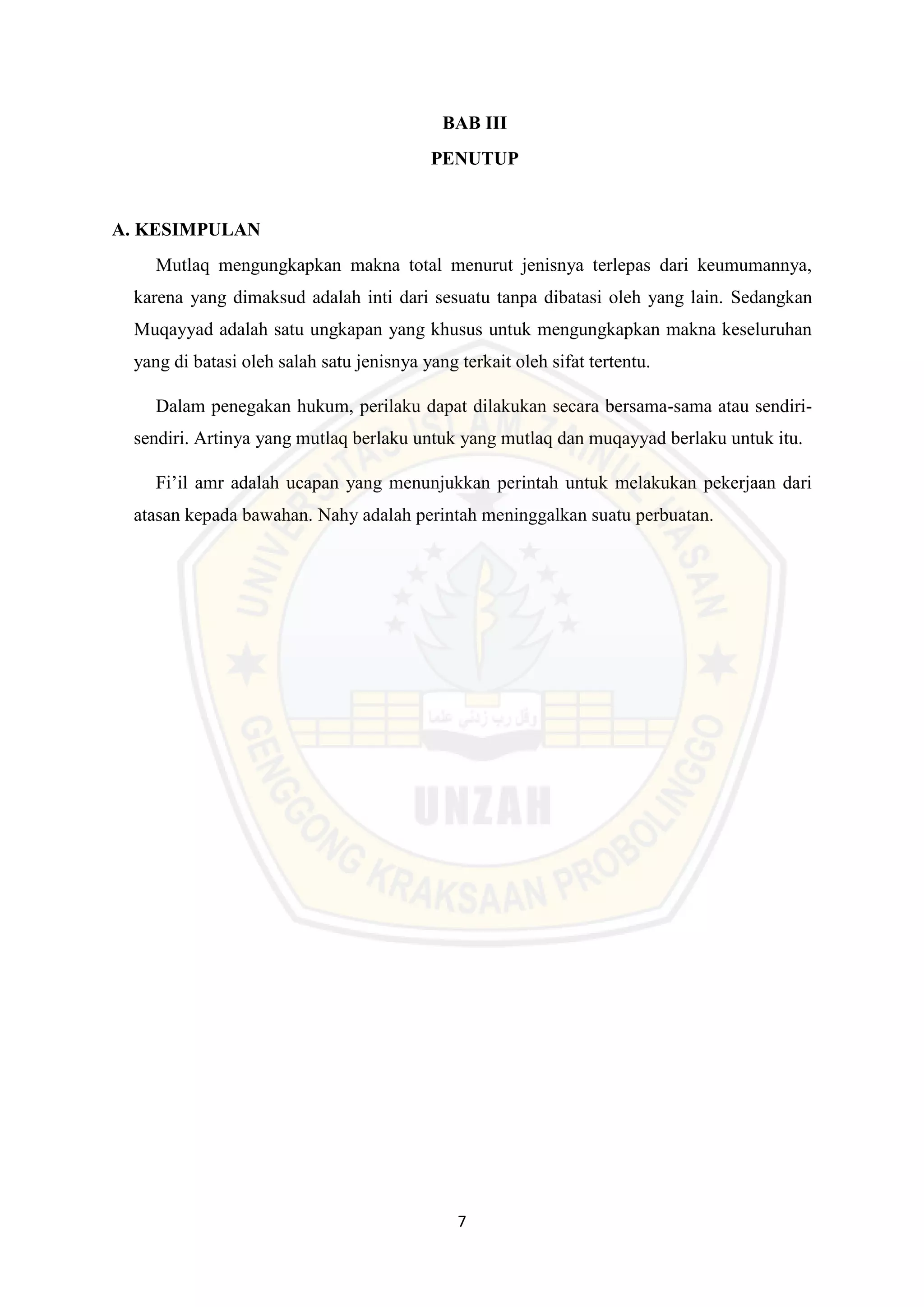 Mutlaq dan Muqayyad, Amr dan Nahy.pdf
