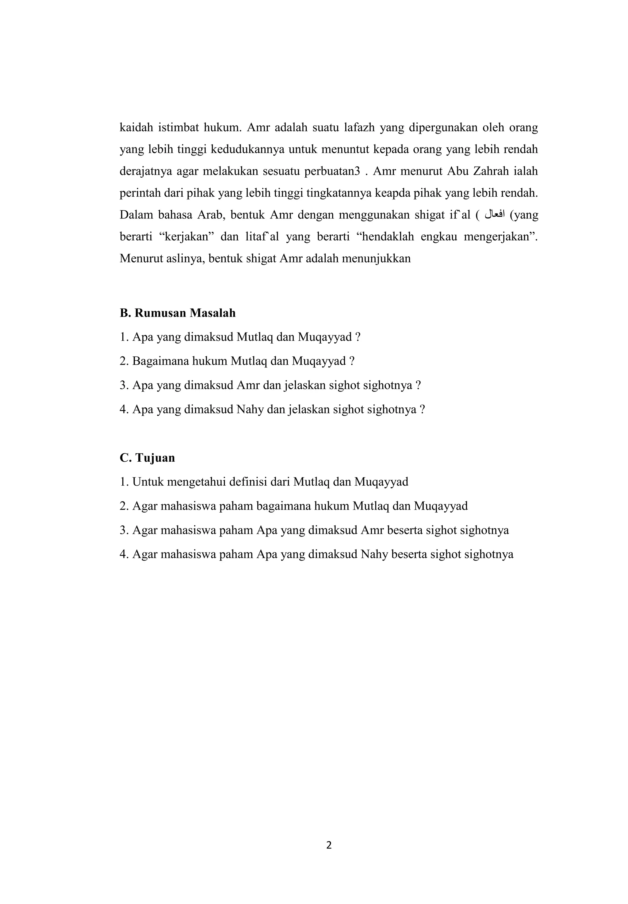Mutlaq dan Muqqayyad, Amr dan Nahy.docx