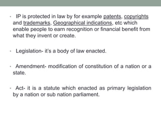 INDIAN LEGISLATION IN PROTECTING IPR | PPTX