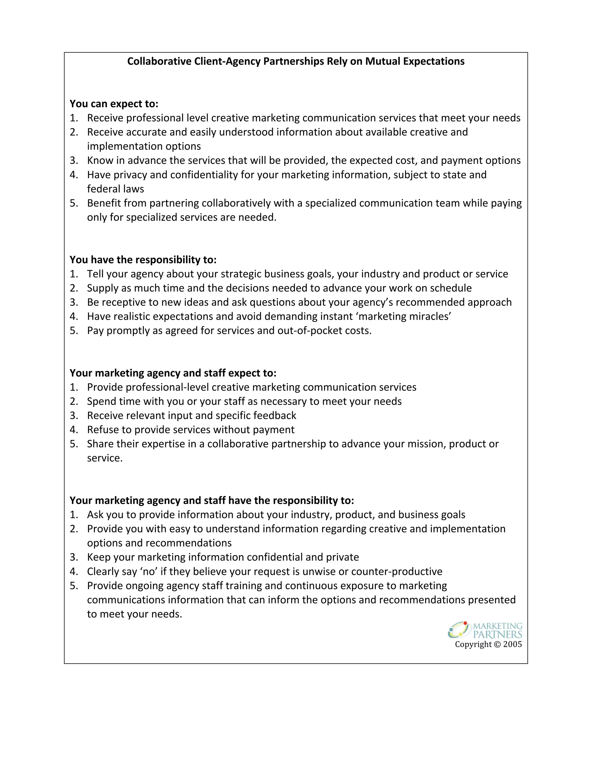 Mutual Expectations for Effective Client-Agency Collaboration | PDF