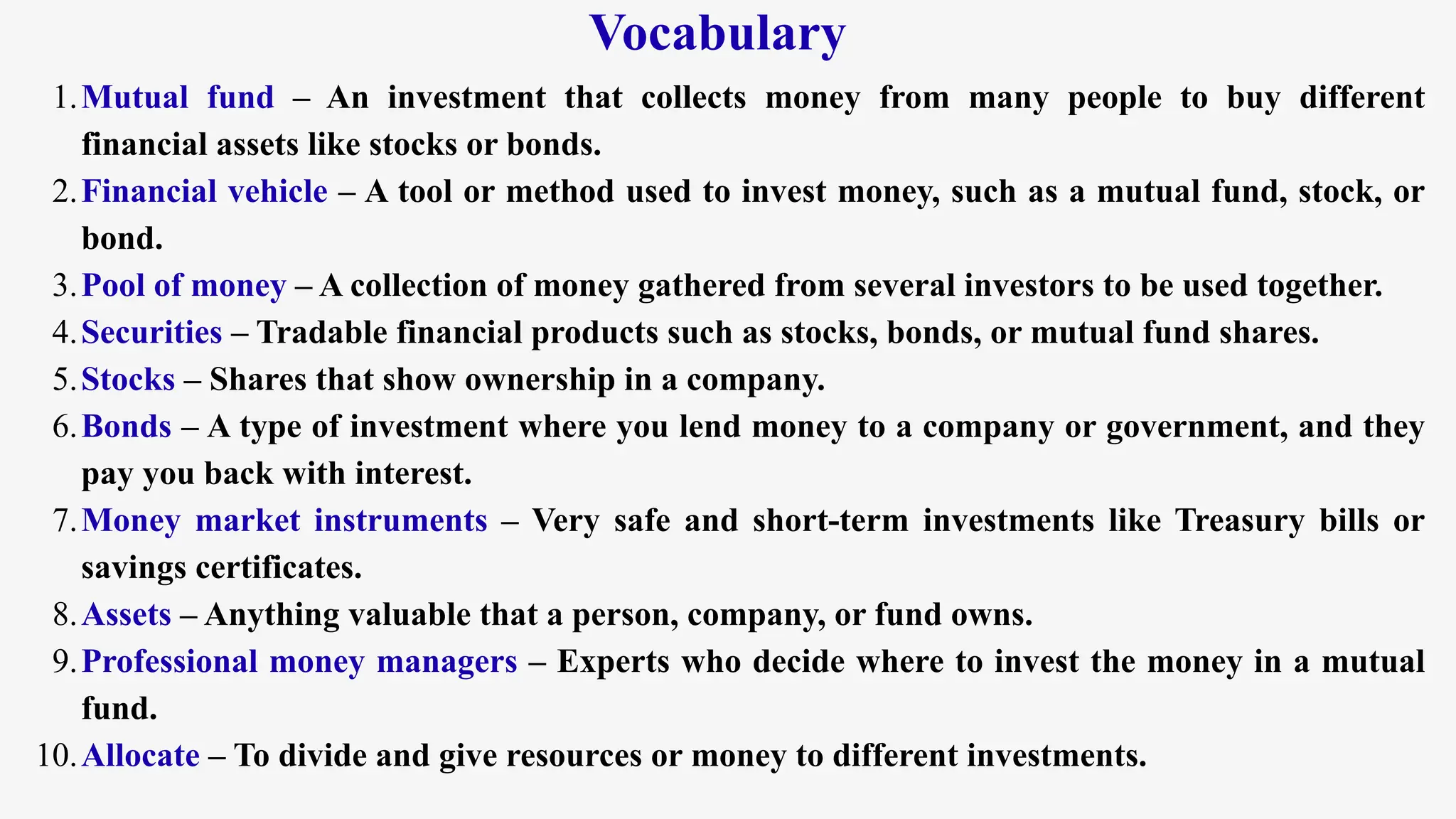 presentation about mutual funds and stocks | PDF