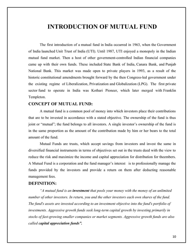 Project Report On Mutual fund | DOC | Mutual Funds | Personal Investing