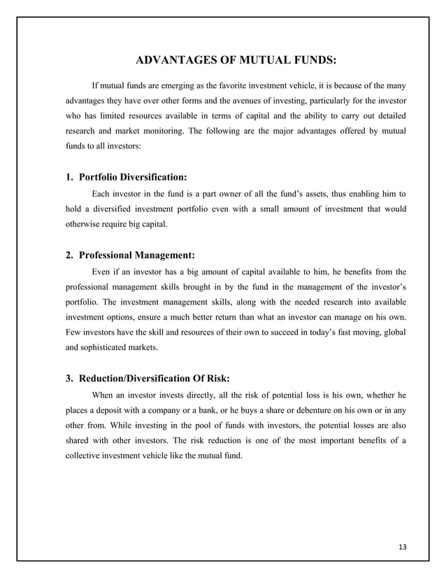 Project Report On Mutual fund | DOC | Mutual Funds | Personal Investing