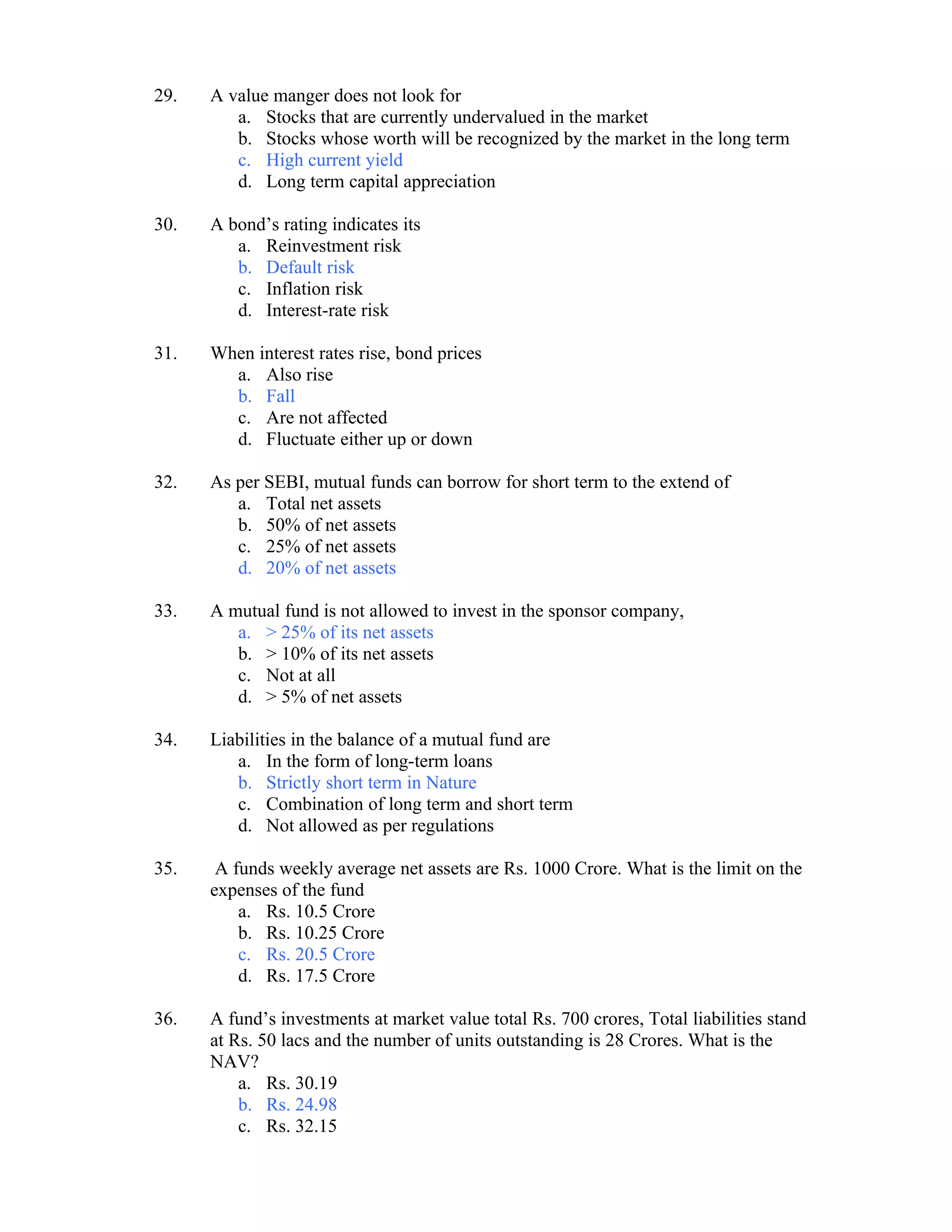 Mutual Fund Question Bank 2 | DOC