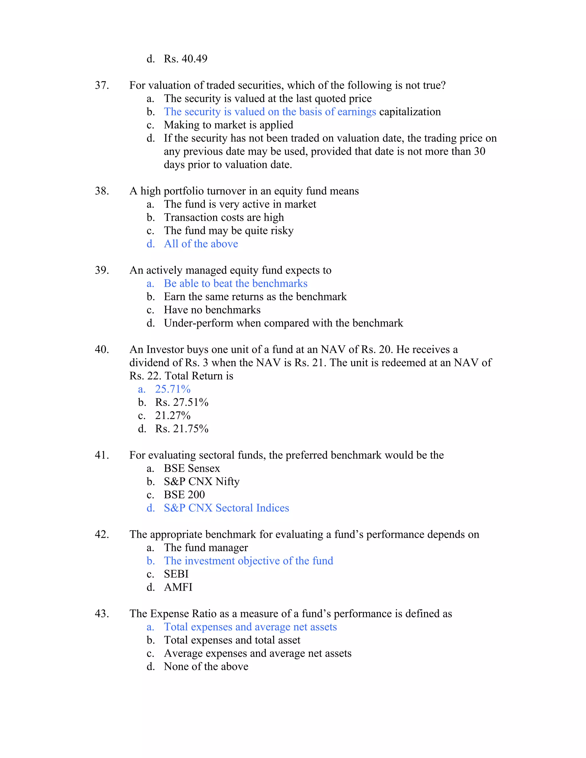 Mutual Fund Question Bank 2 | DOC