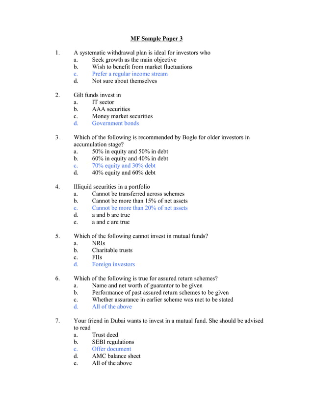 Mutual Fund Question Bank 2 | DOC