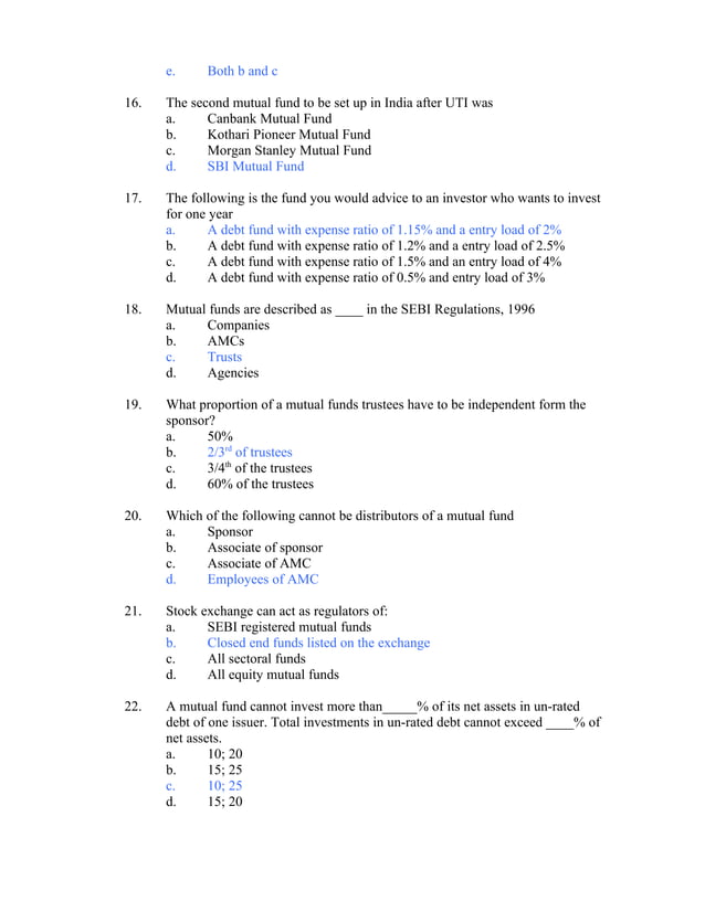 Mutual Fund Question Bank 2 | DOC