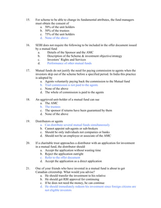 Mutual Fund Question Bank 2 | DOC