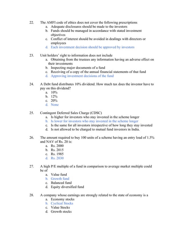 Mutual Fund Question Bank 2 | DOC