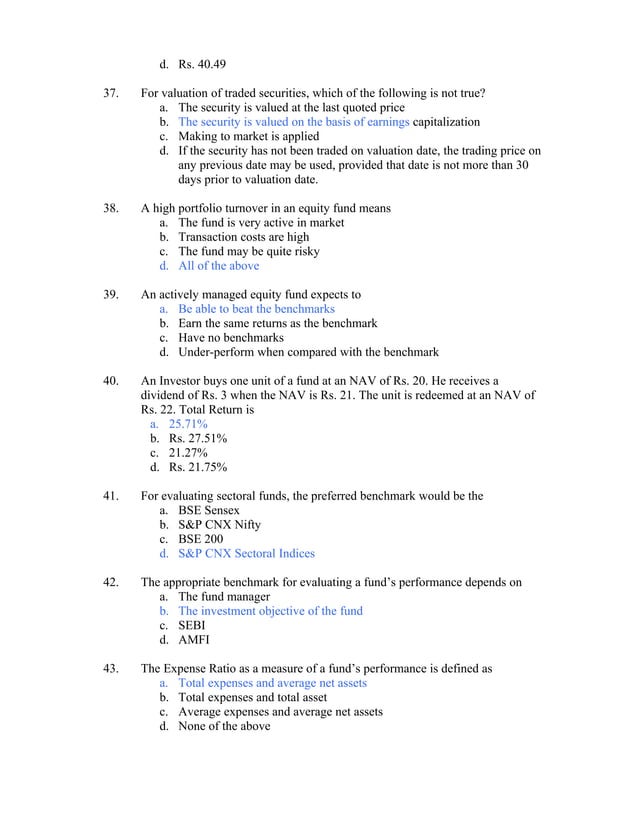 Mutual Fund Question Bank 2