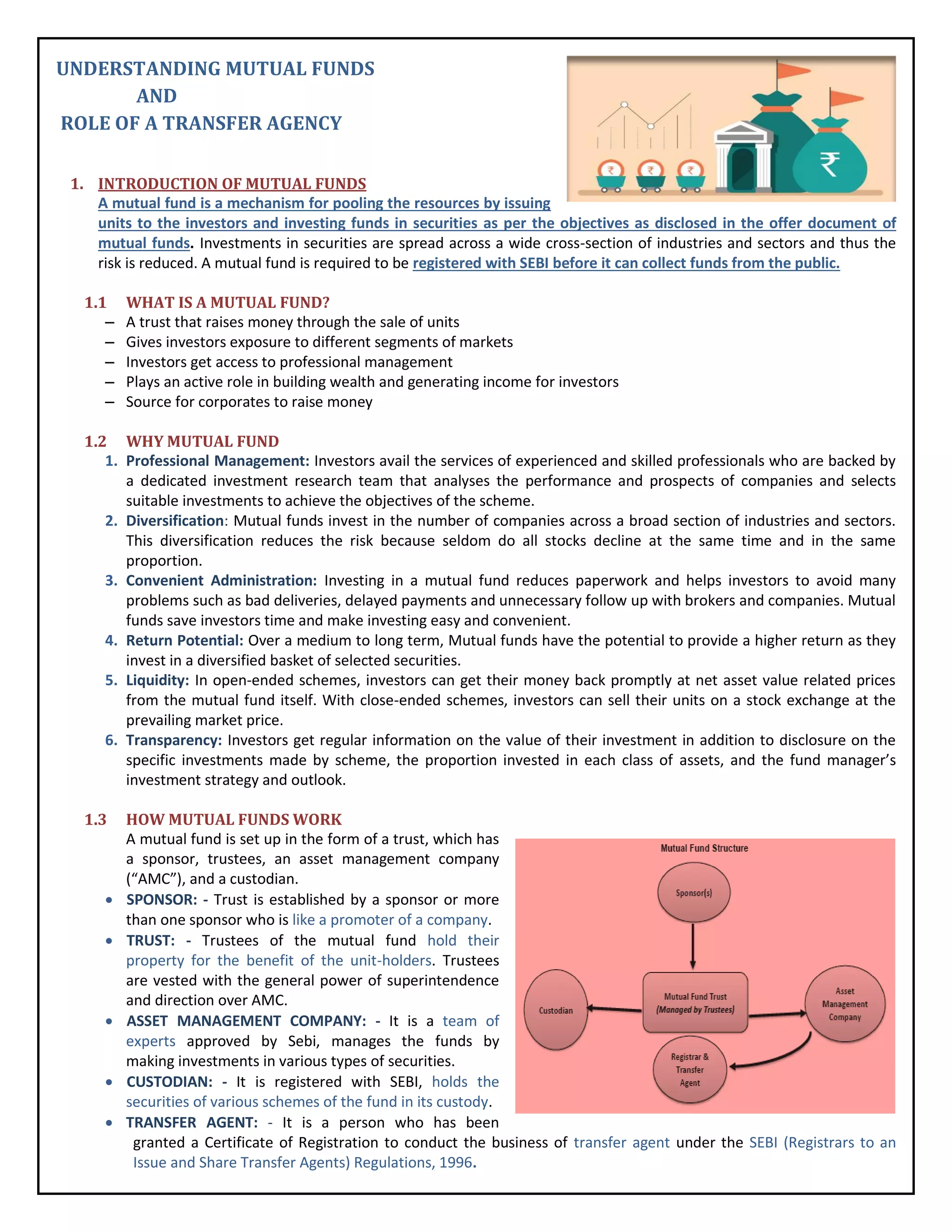 Mutual funds and role of transfer agency | PDF