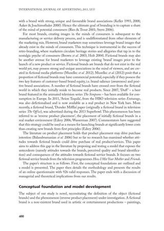 Reverse product placement, fictional brands and purchase intention ...