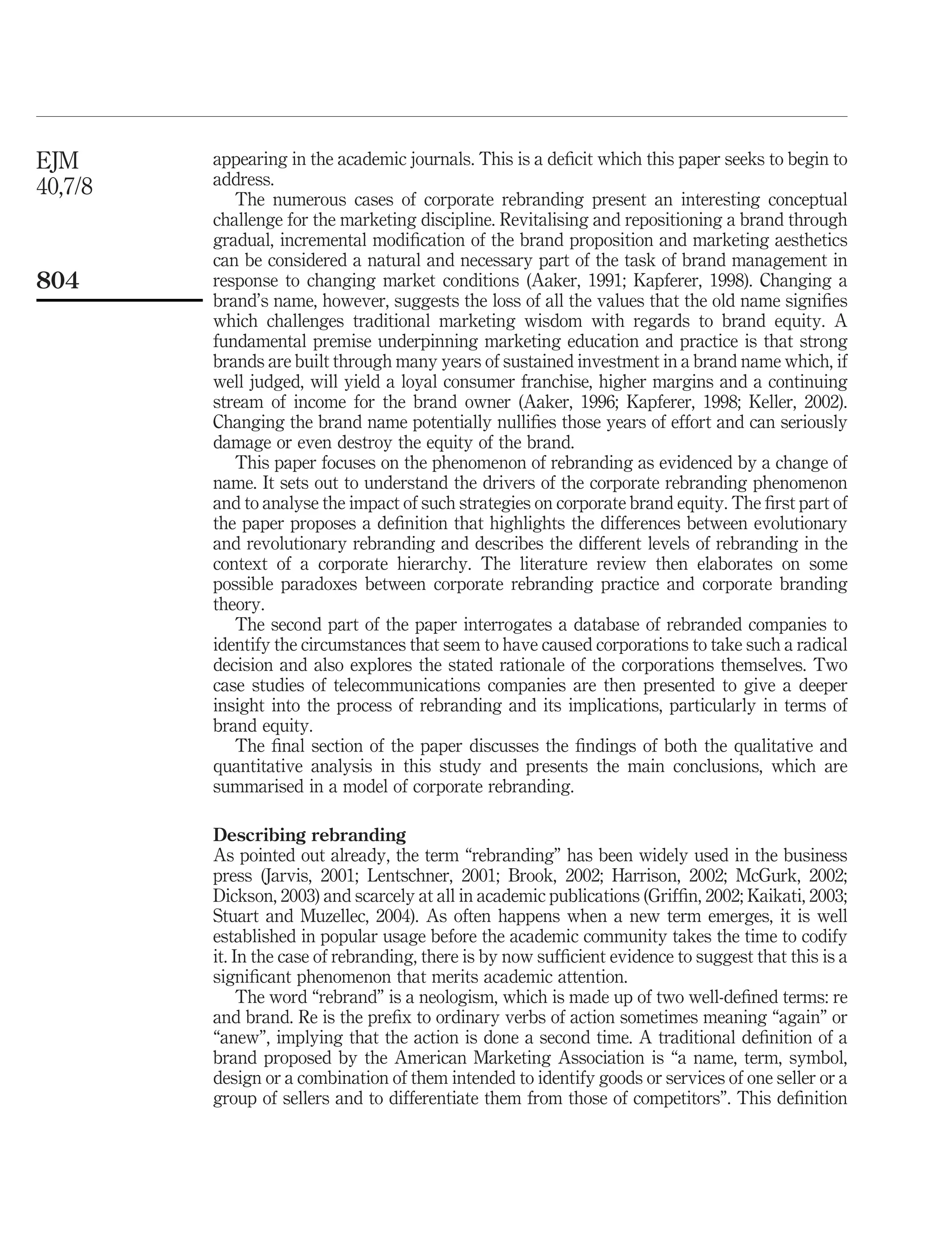 Corporate rebranding: impact on brand equity | PDF