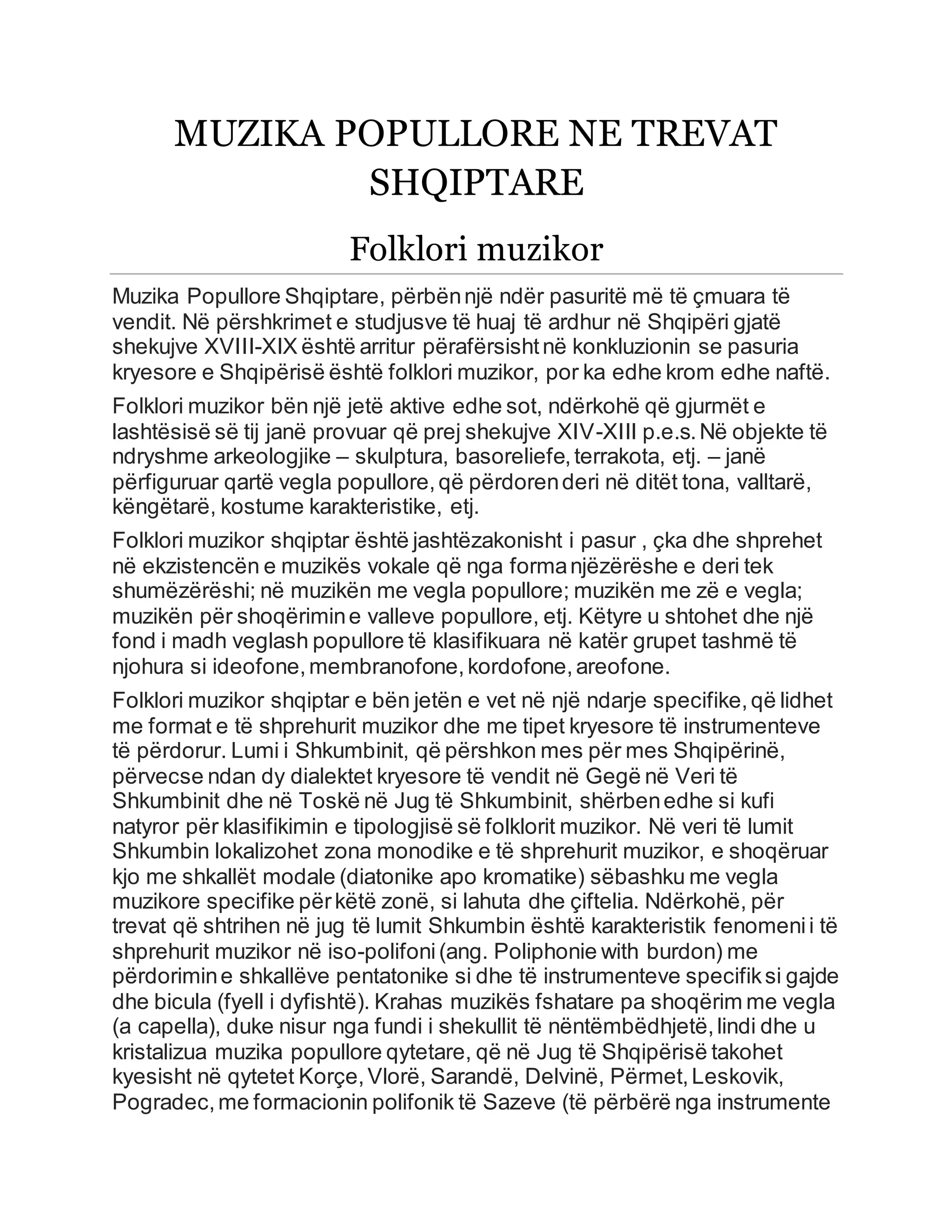 Muzika popullore ne trevat shqiptare | DOCX