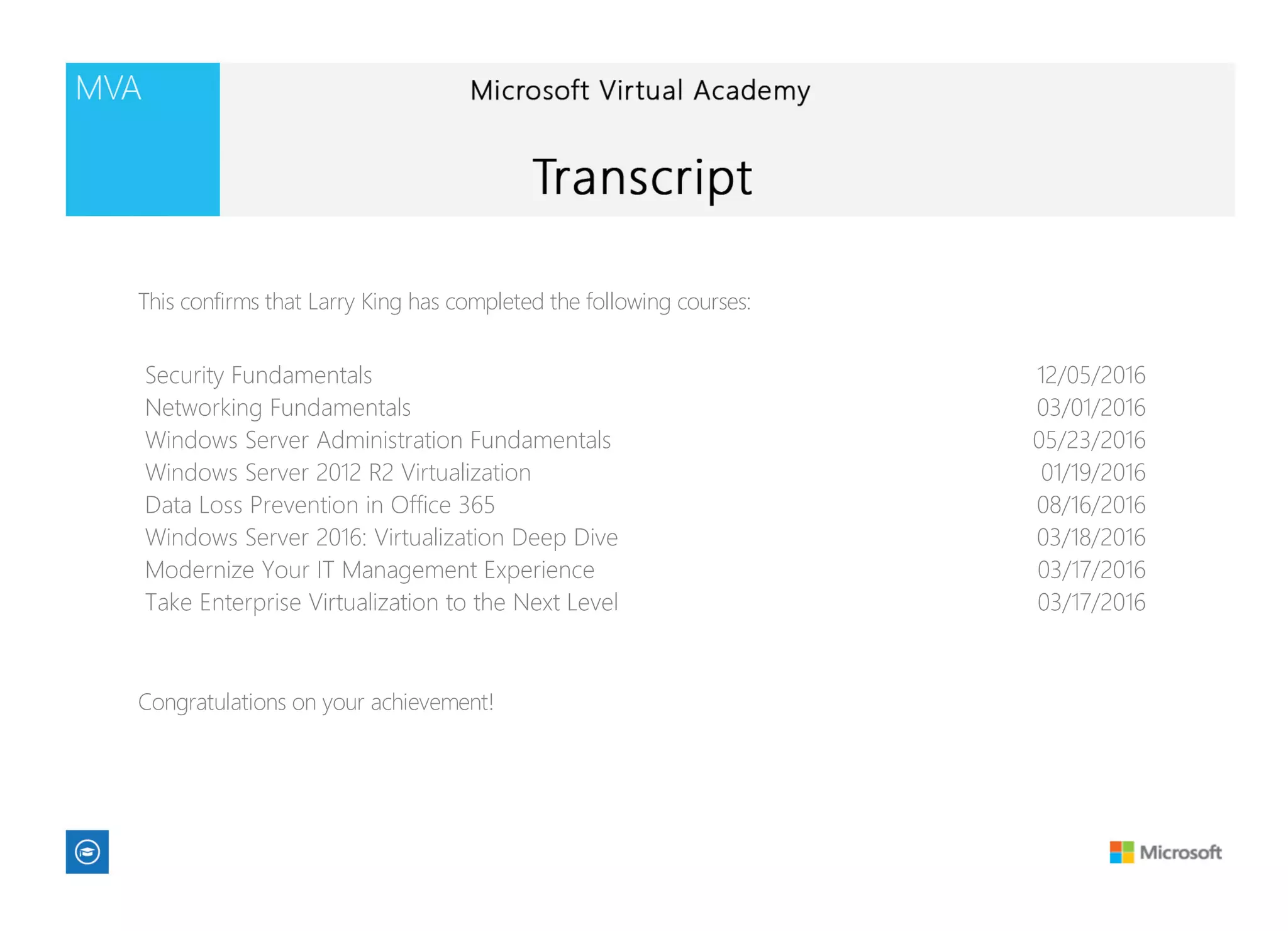 MVA Transcript | PDF
