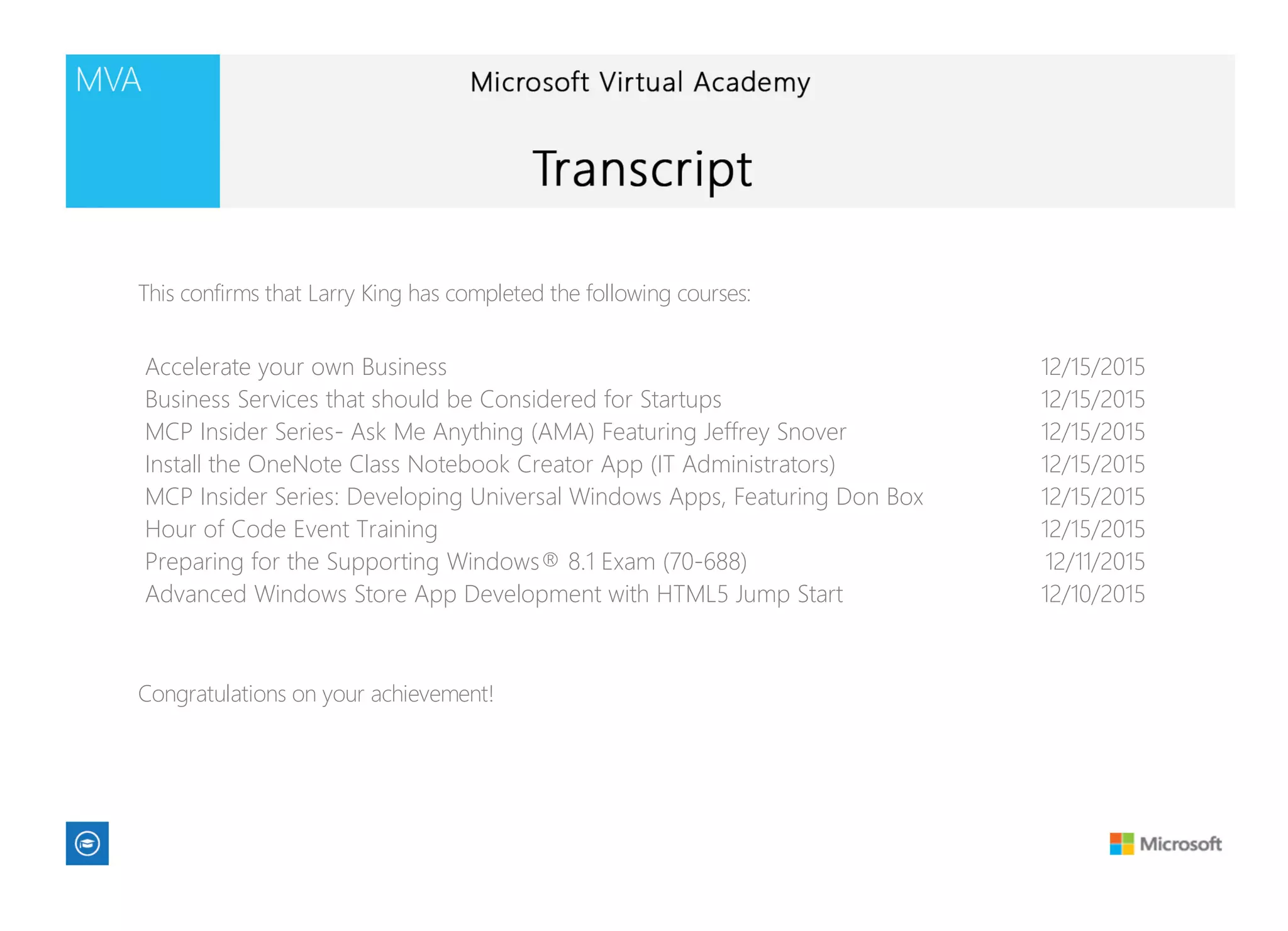 Microsoft Virtual Academy transcript | PPT
