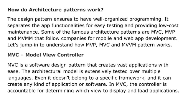 Mvc vs mvp vs mvvm a guide on architecture presentation patterns | PPTX