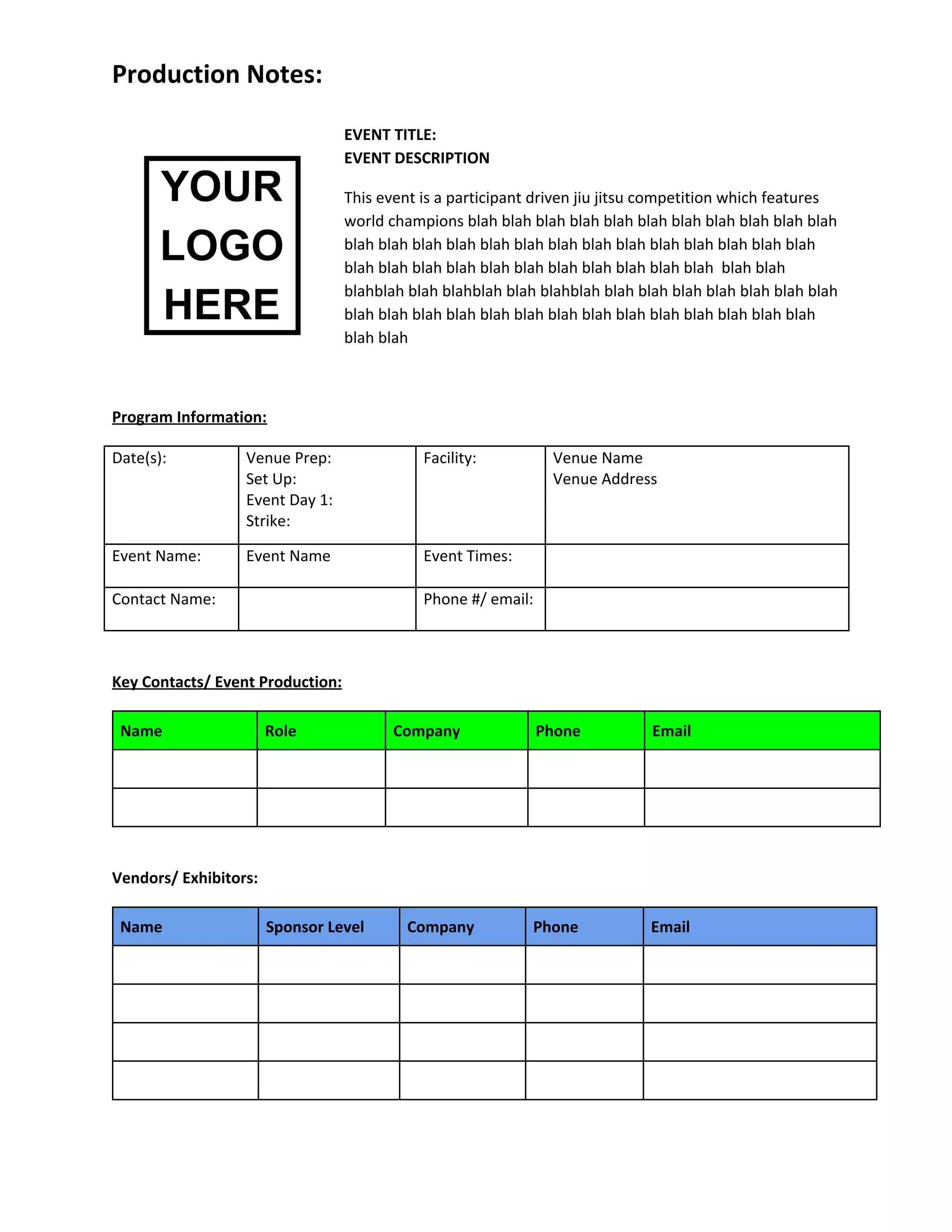 Production notes.template | PDF