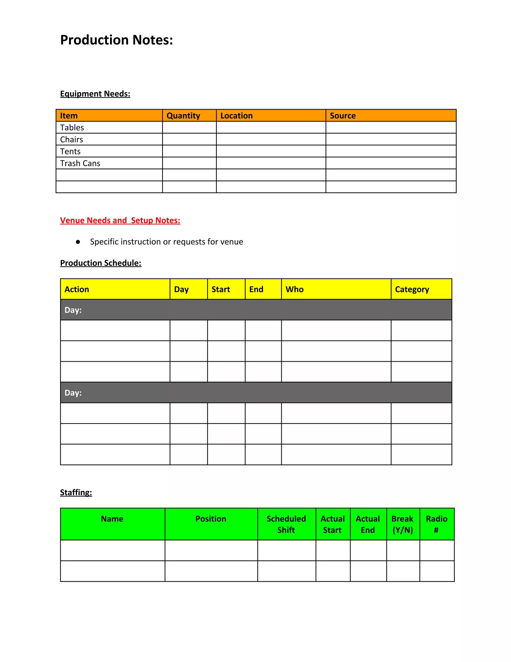 Production notes.template | PDF