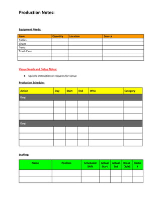 Production notes.template | PDF