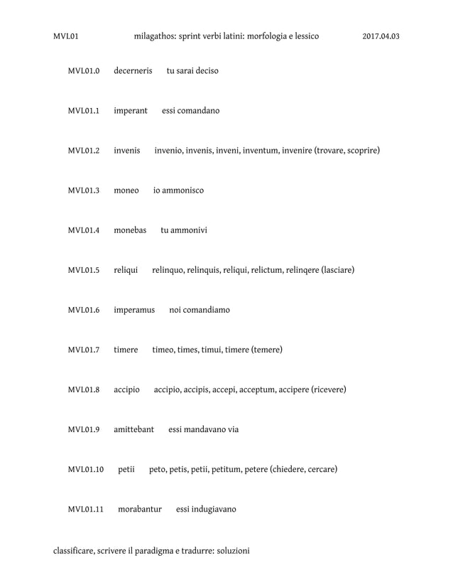 soluzioni esercizi Verbi Latini: Indicativo, tema del presente, attivo. Lessico | PDF