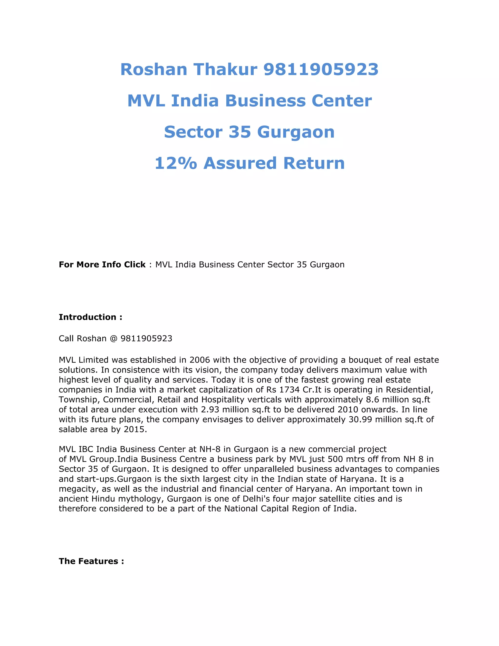 Mvl ibc india business centre sector 35 gurgaon | DOCX