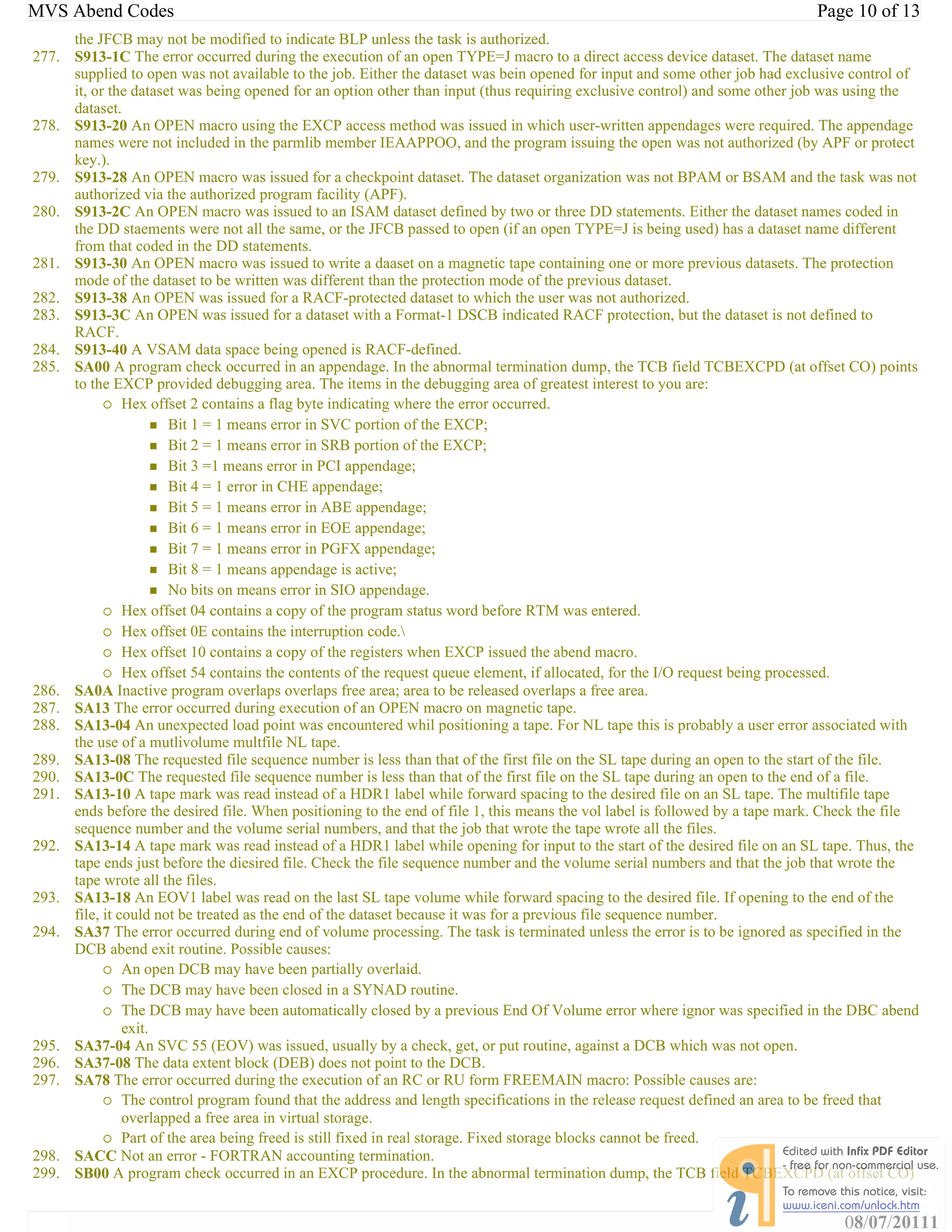 MVS ABEND CODES | PDF