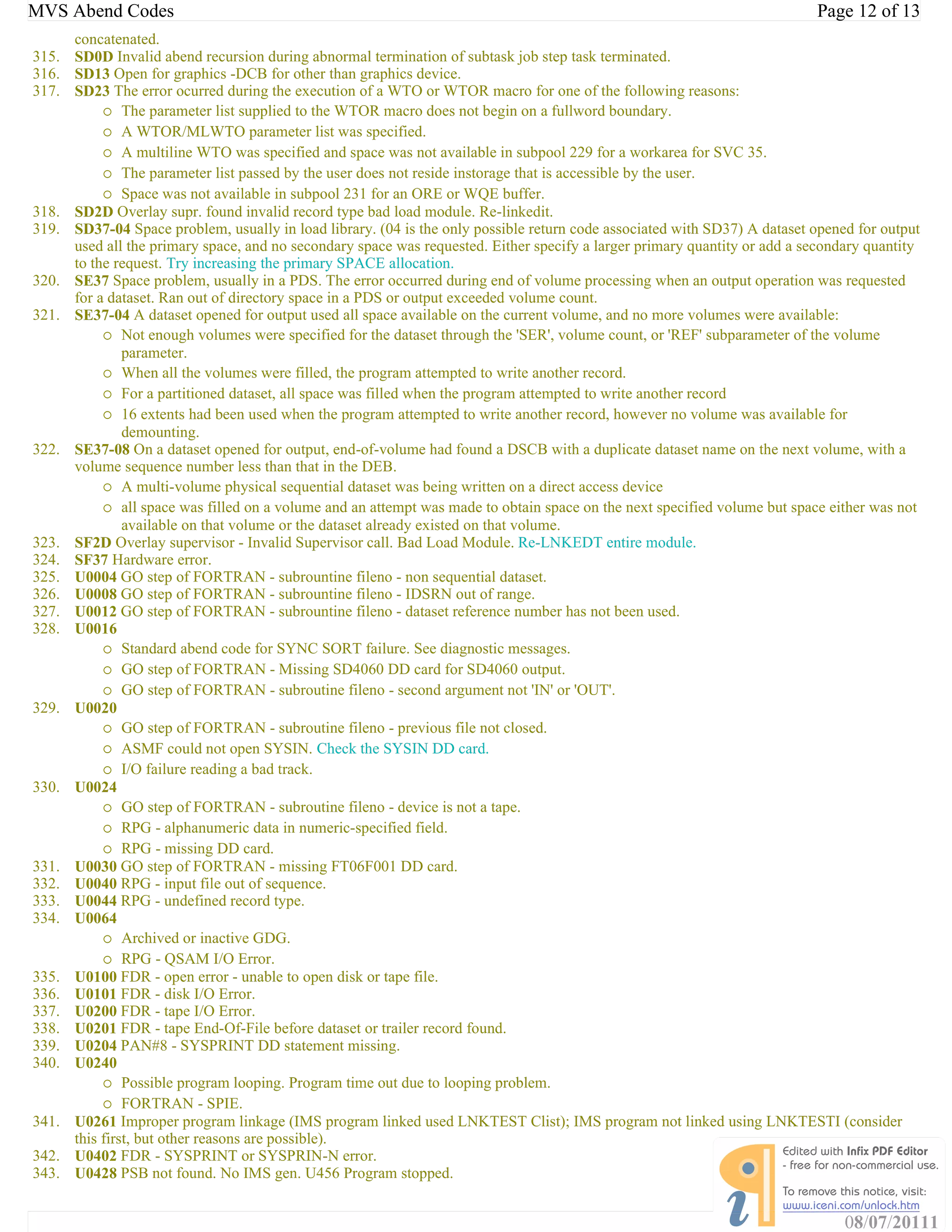 MVS ABEND CODES | PDF