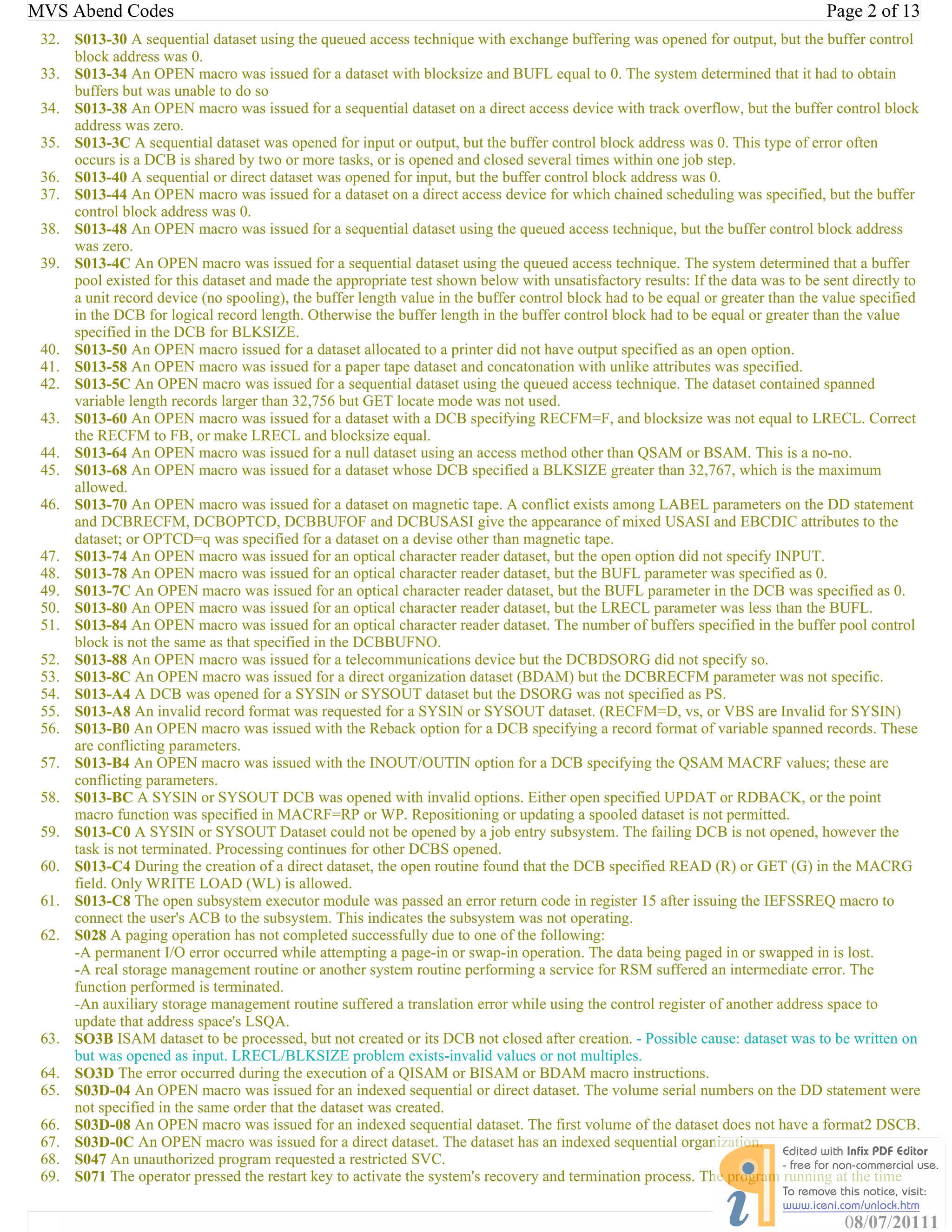 MVS ABEND CODES | PDF