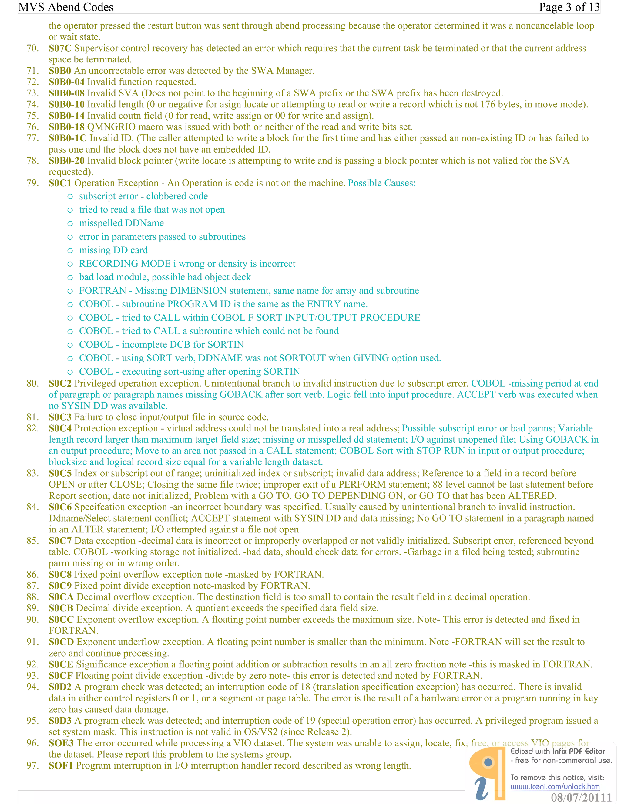 MVS ABEND CODES | PDF