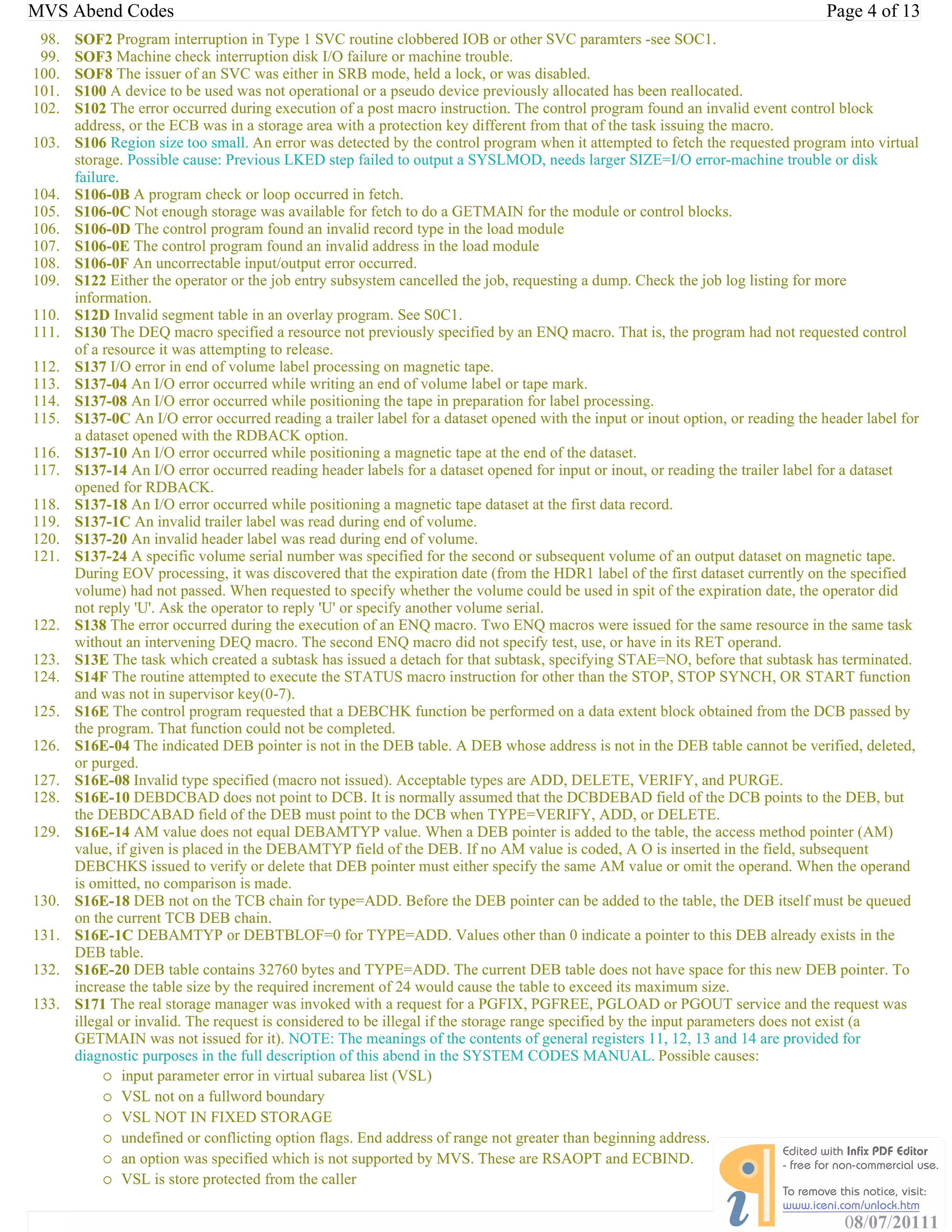 MVS ABEND CODES | PDF