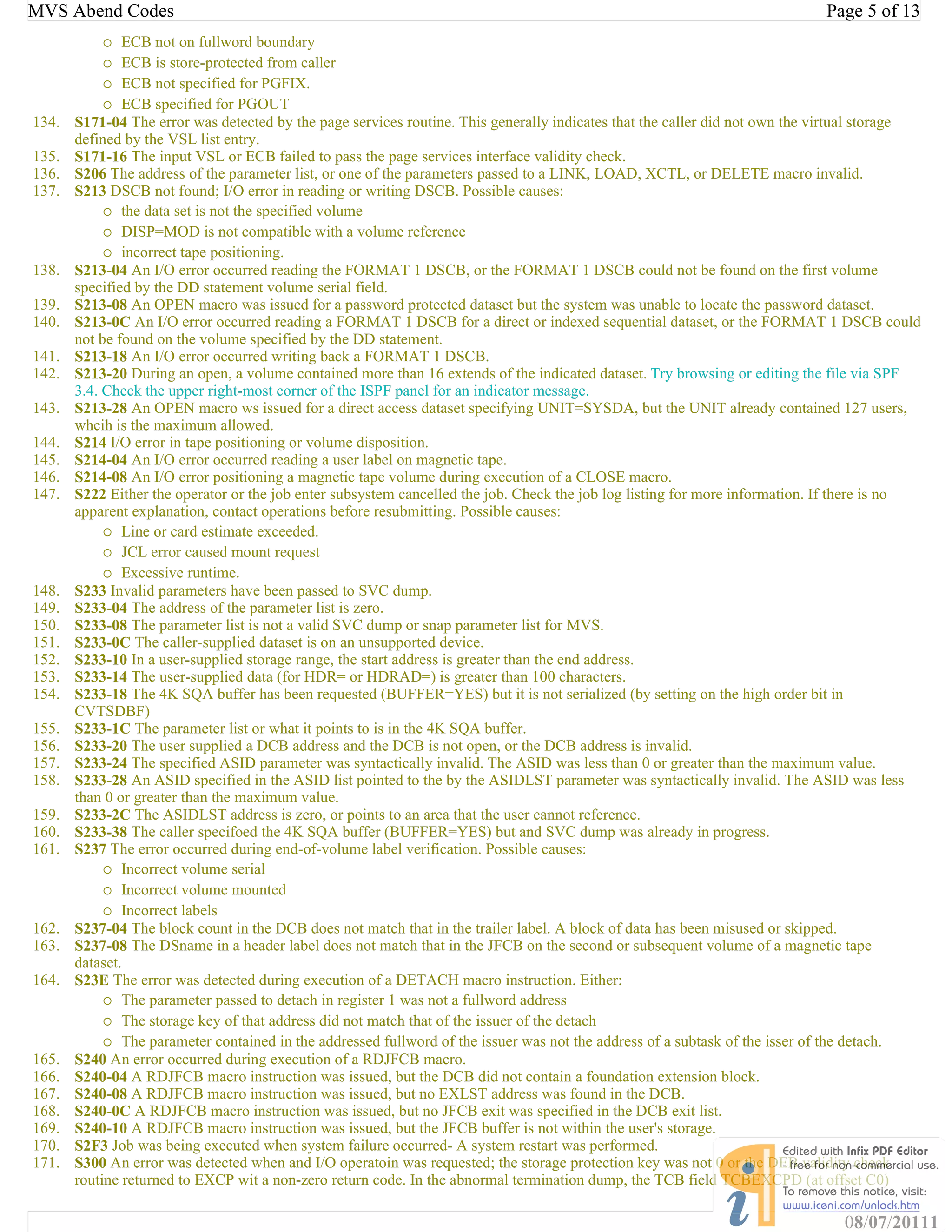 MVS ABEND CODES | PDF