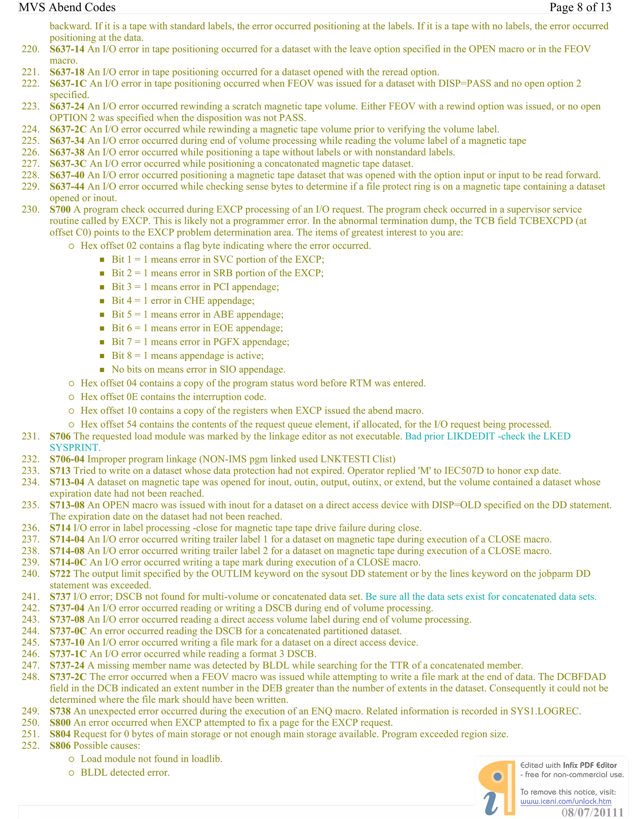 MVS ABEND CODES | PDF