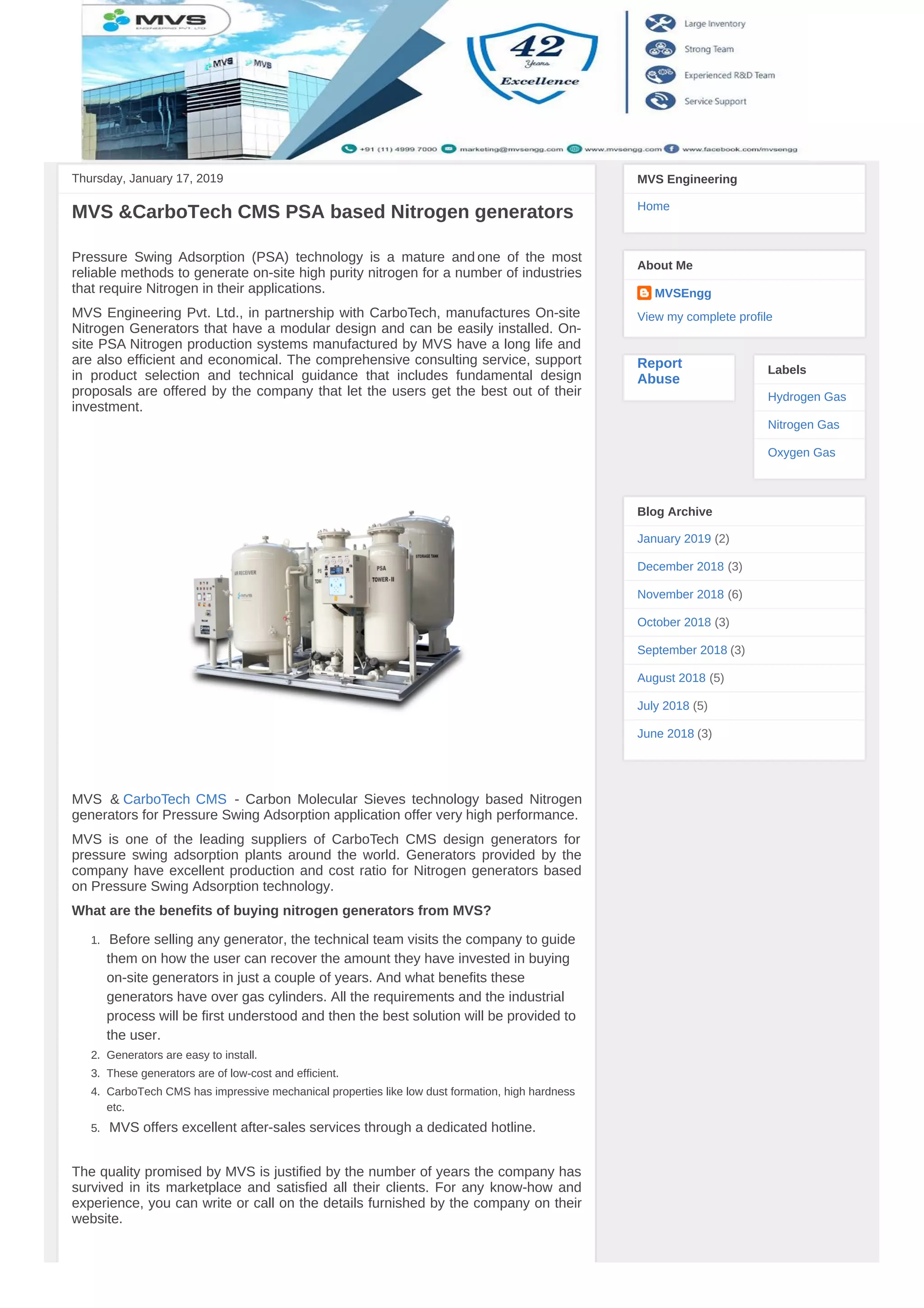 MVS &CarboTech CMS PSA based Nitrogen generators | PDF