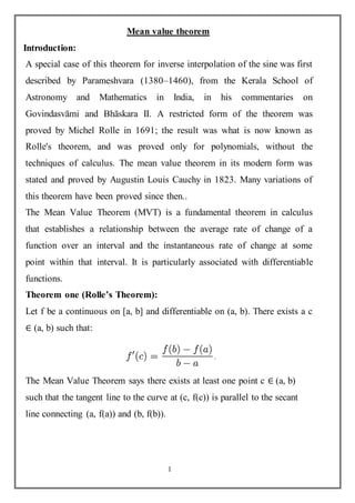 MVT mean value theorem نظرية القيمة المتوسطة | PDF